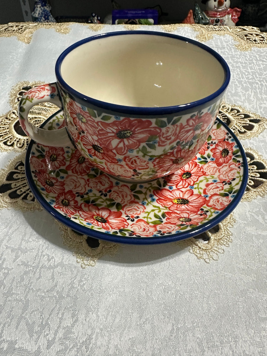 Cappuccino Mug and saucer. 20 oz – Dee's Polish Pottery Room